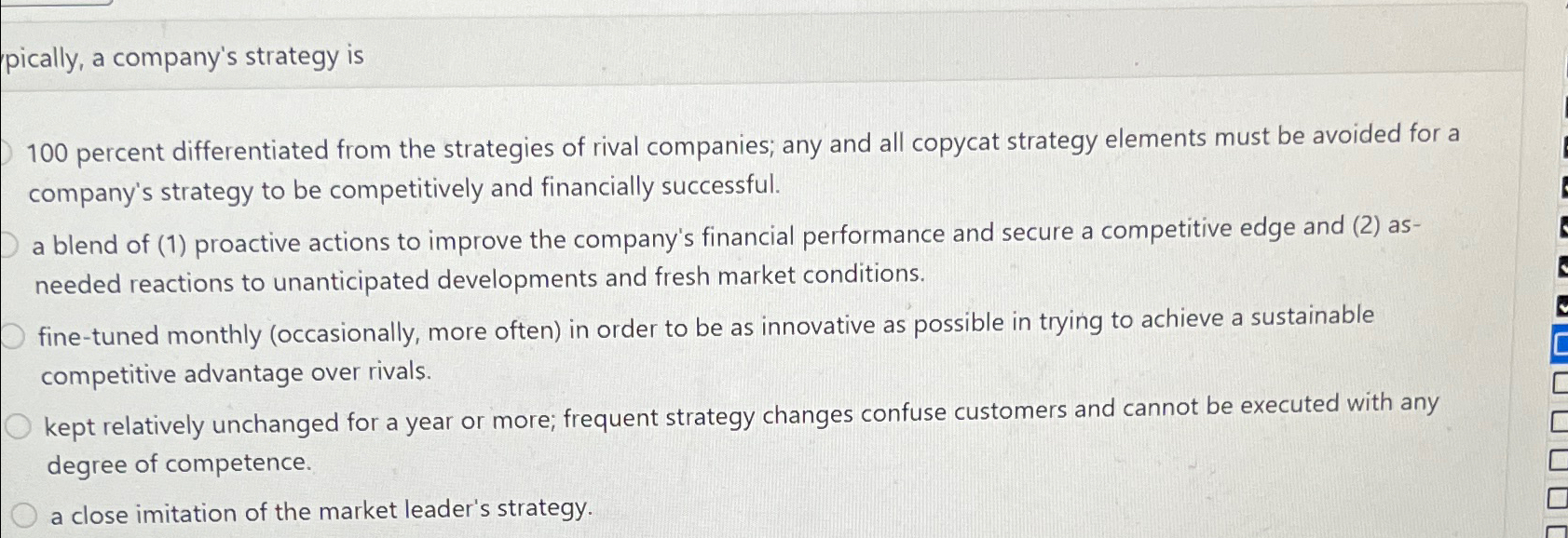 Solved pically, a company's strategy is100 ﻿percent | Chegg.com
