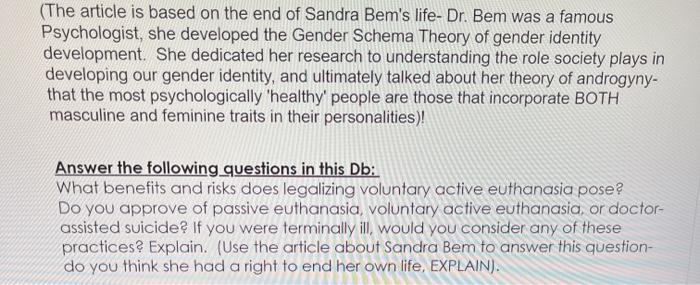 (The article is based on the end of Sandra Bem's | Chegg.com