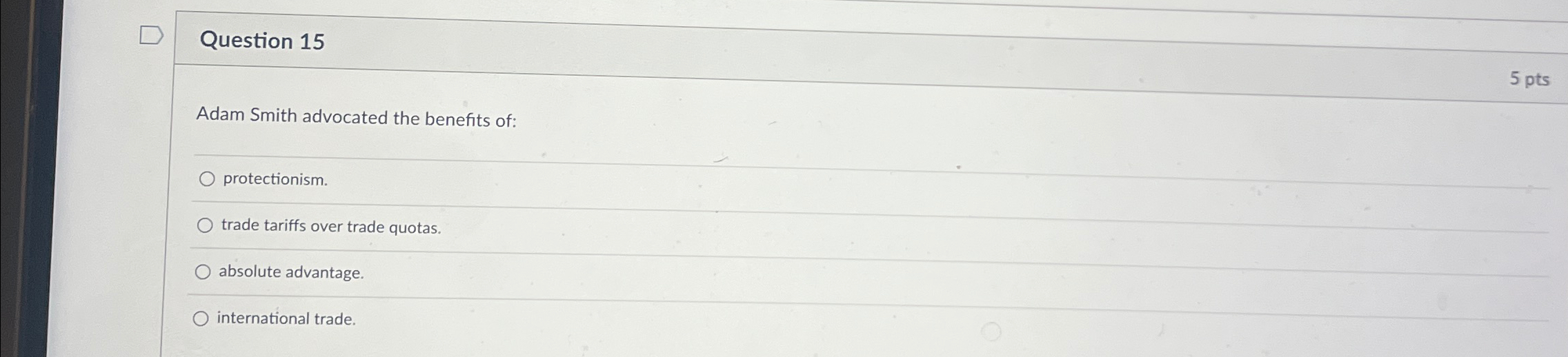 Solved Question 155 ﻿ptsAdam Smith advocated the benefits | Chegg.com