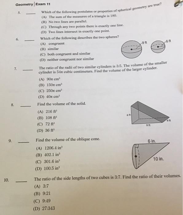Solved 7. Geometry Exam 11 Which of the following postulates | Chegg.com