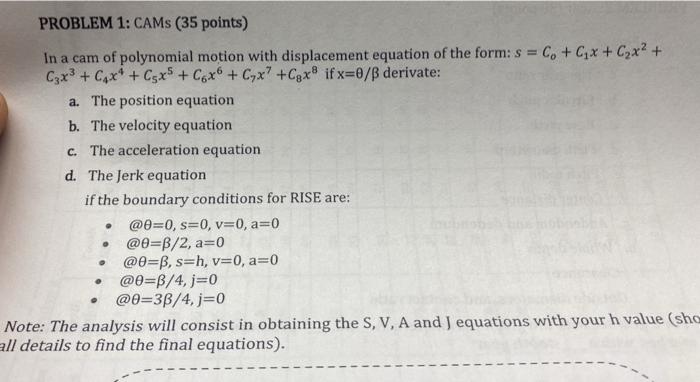 Solved In a cam of polynomial motion with displacement | Chegg.com
