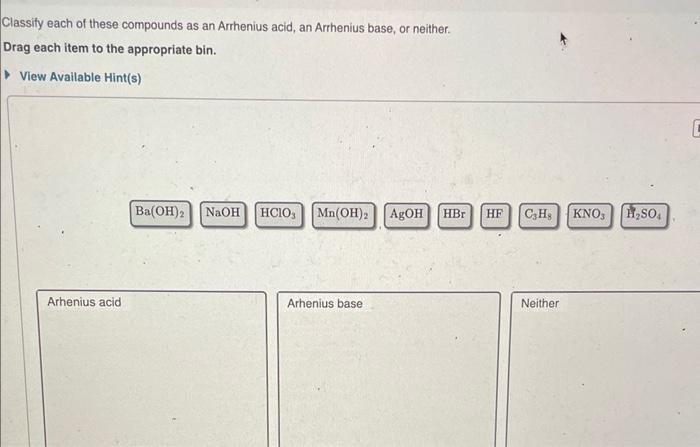 Solved Classify each of these compounds as an Arrhenius | Chegg.com