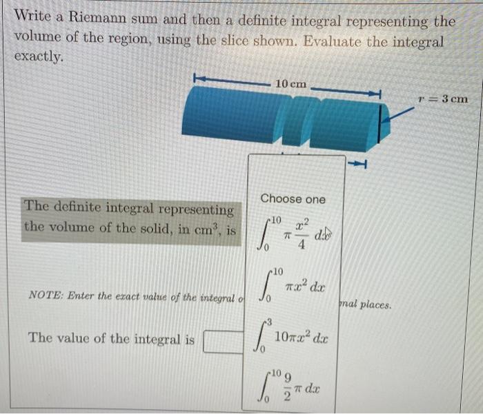 Solved Write a Riemann sum and then a definite integral | Chegg.com