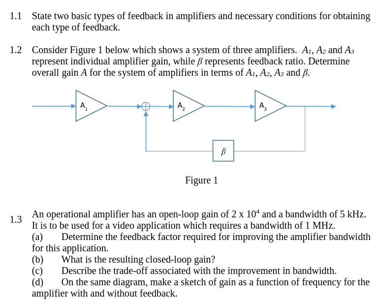 Solved 1.3 ﻿An operational amplifier has an open-loop gain | Chegg.com