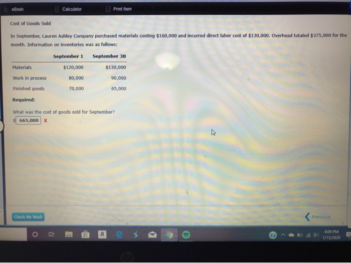 Solved eBook Calculator Print Item Cost of Goods Sold In | Chegg.com