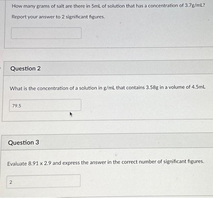 Solved How many grams of salt are there in 5 mL of solution | Chegg.com