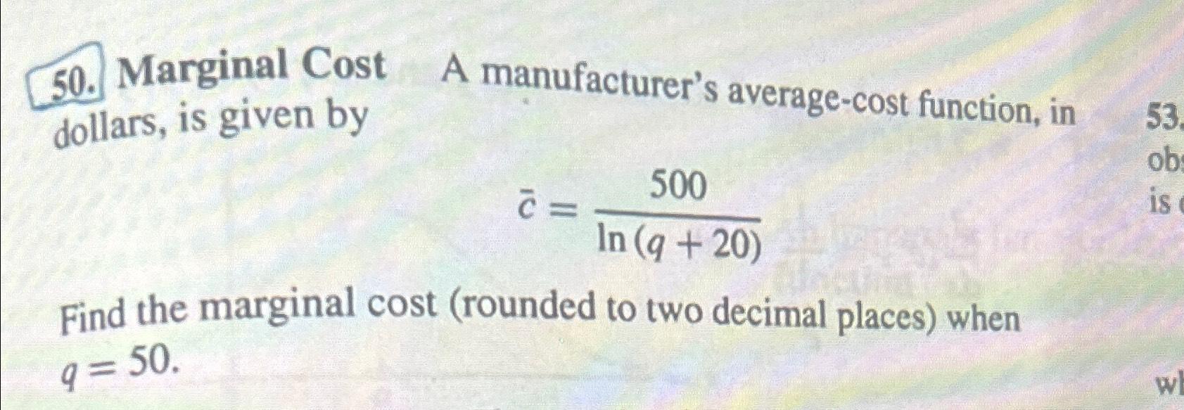 Solved Marginal Cost A manufacturer's average-cost function, | Chegg.com