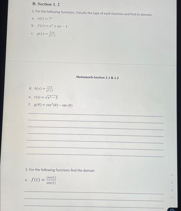 Solved 1. For the following functions, Classify the type of | Chegg.com