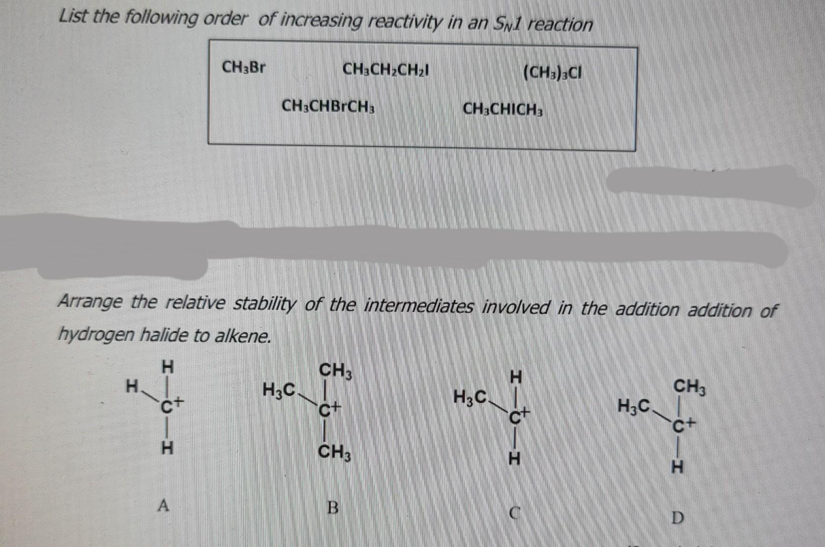 Solved List the following order of increasing reactivity in | Chegg.com