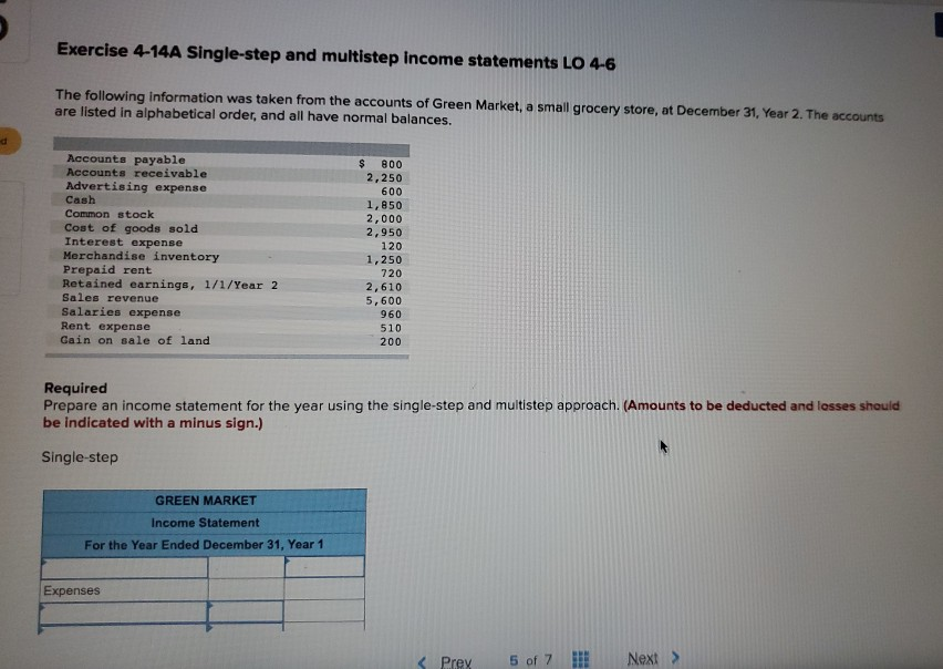 Solved Exercise 4-14A Single-step and multistep Income | Chegg.com