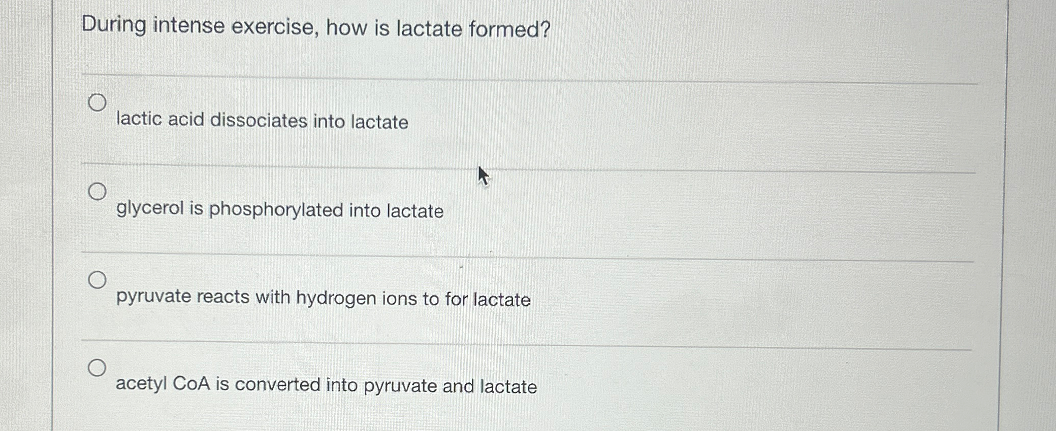 Solved During intense exercise, how is lactate | Chegg.com
