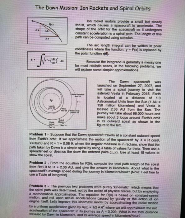 The Dawn Mission: Ion Rockets and Spiral Orbits Ion | Chegg.com