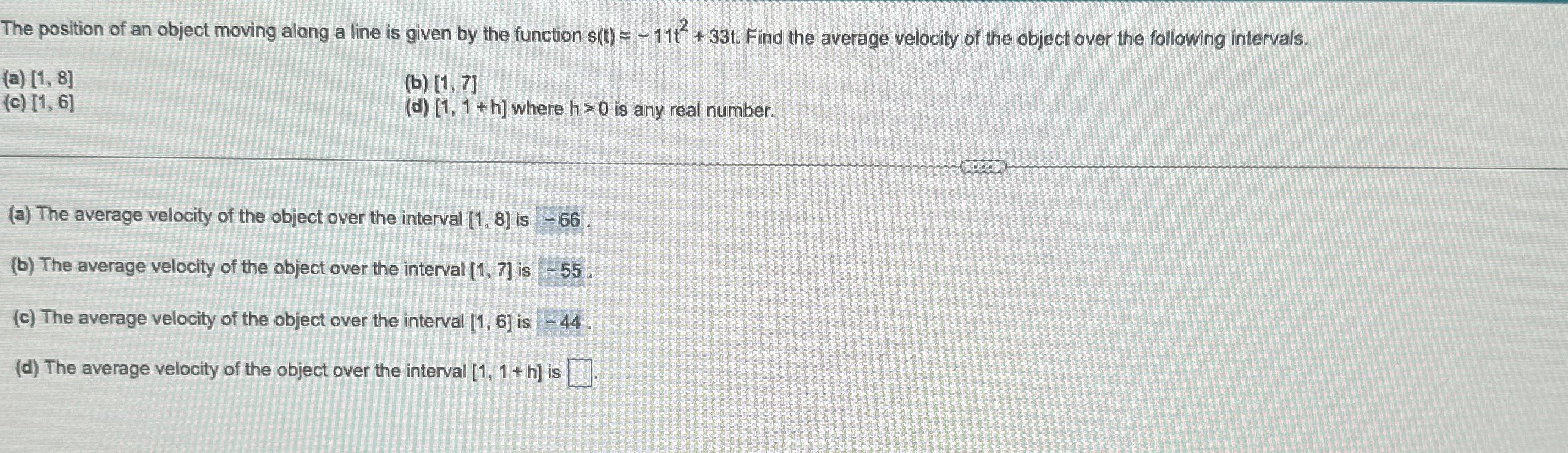 Solved The position of an object moving along a line is | Chegg.com