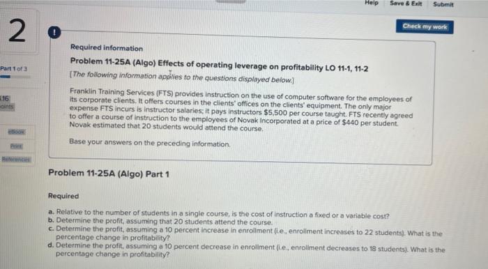 Solved Help Save & Exit Submit 2 Check my work 1 Part 1 of 3 | Chegg.com