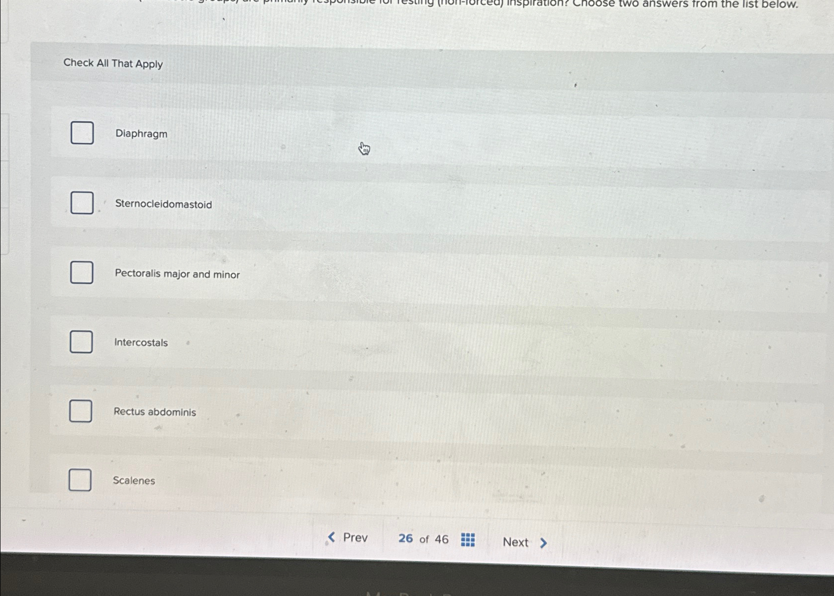 Solved Check All That Apply ﻿Diaphragm | Chegg.com