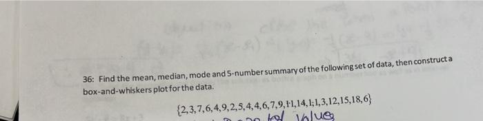 Solved 36: Find the mean, median, mode and 5 -number summary | Chegg.com
