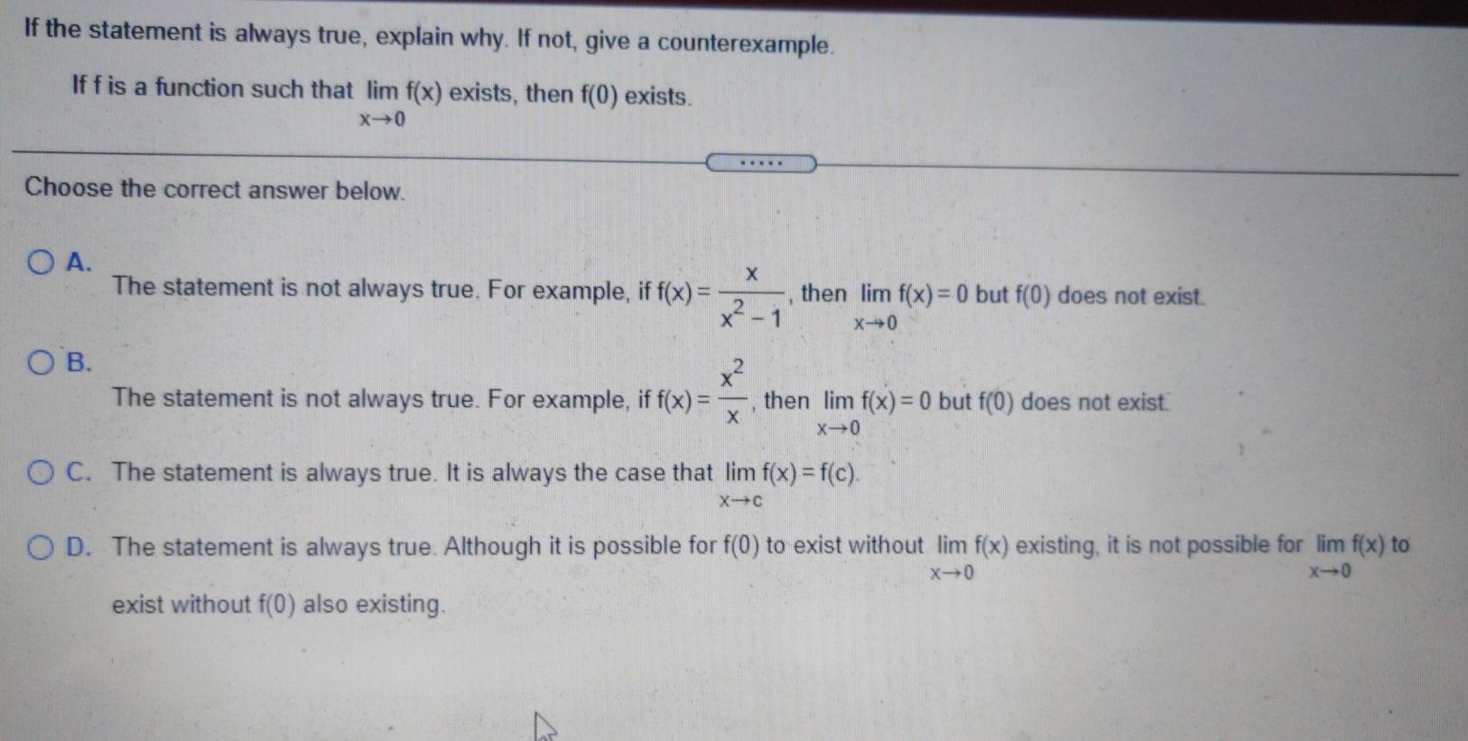 Solved If the statement is always true, explain why. If not, | Chegg.com