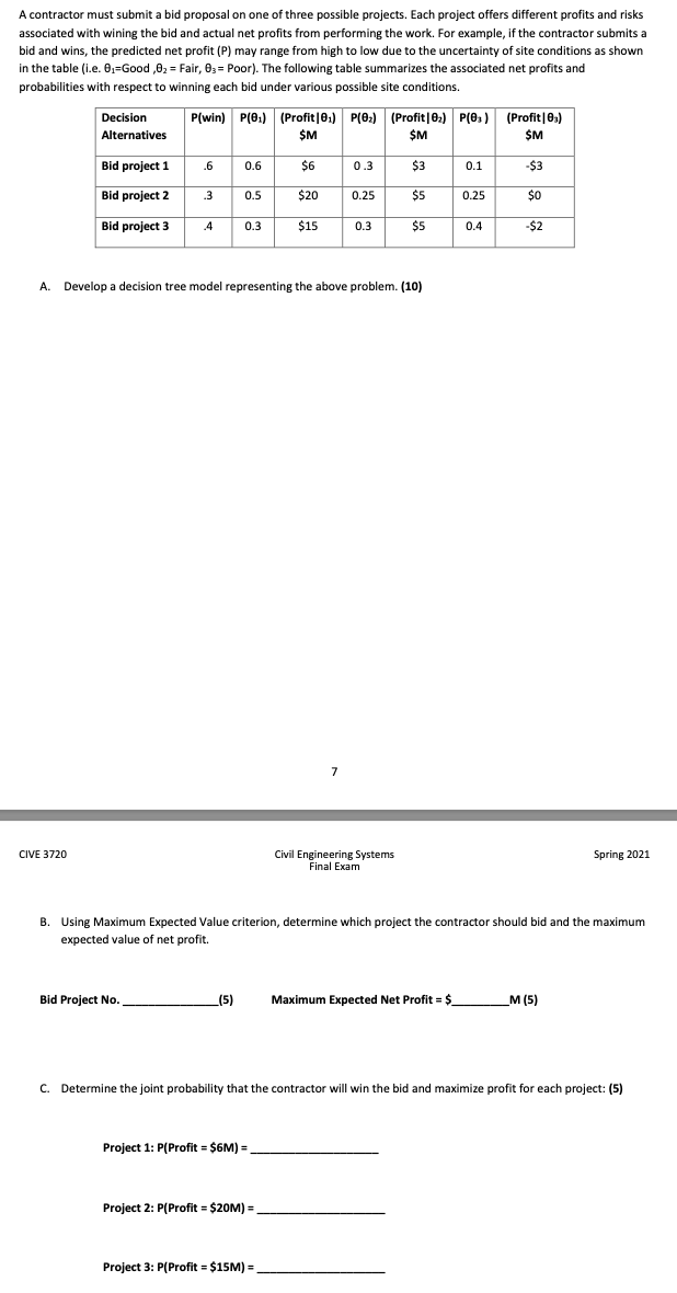 B. ﻿Using Maximum Expected Value criterion, determine | Chegg.com
