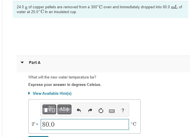 Solved 24.0g ﻿of copper pellets are removed from a 300°C | Chegg.com