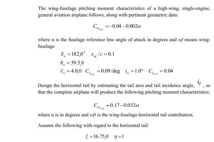 Solved The wing-fuselage pitching moment characteristics of | Chegg.com