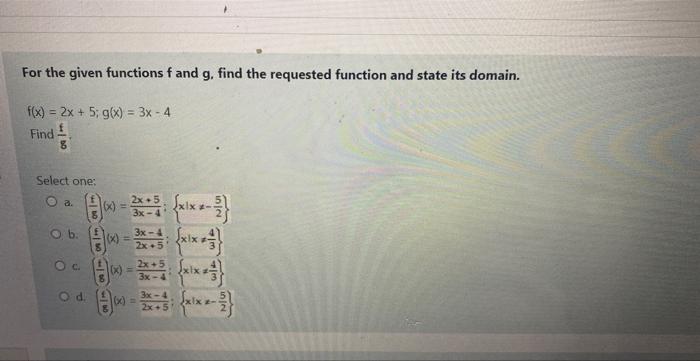 Solved For the given functions f and g, find the requested | Chegg.com