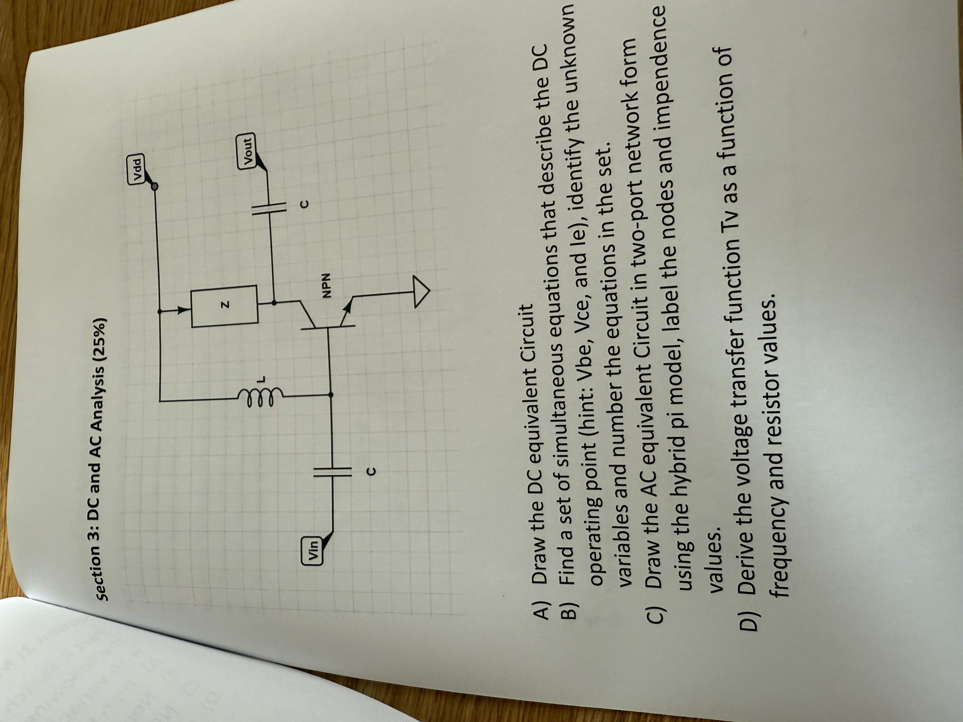 Solved section 3: DC and AC Analysis (25\%)A) ﻿Draw the DC | Chegg.com