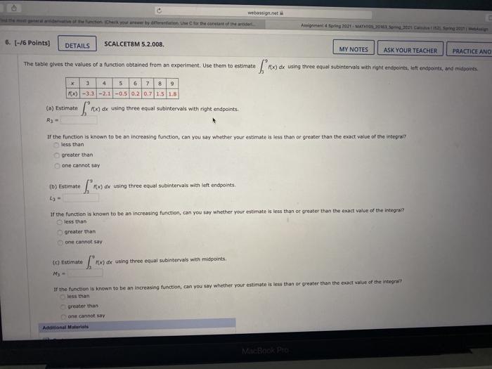 Solved 0 webassin.net 6. (-/6 Points) DETAILS SCALCETSM | Chegg.com Solved 0 webassin.net 6. (-/6 Points) DETAILS SCALCETSM | Chegg.com