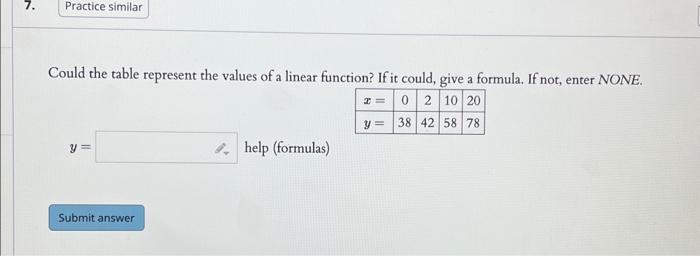Solved Could the table represent the values of a linear | Chegg.com