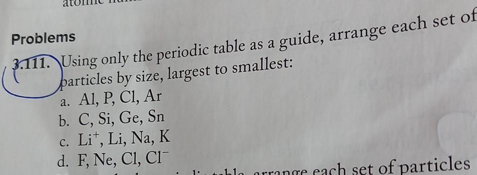 Solved Problems 3.111. Using only the periodic table as a | Chegg.com
