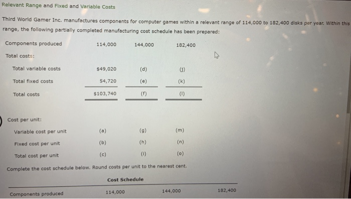 Solved Relevant Range and Fixed and Variable Costs Third | Chegg.com