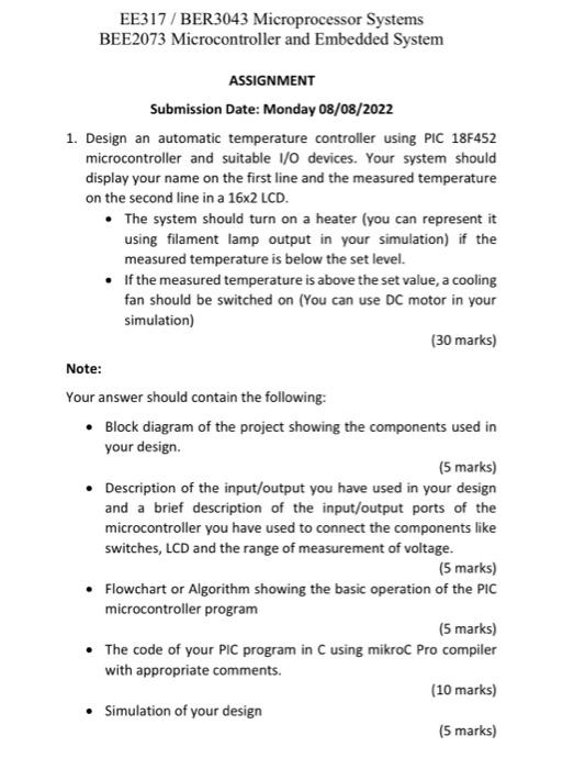 Solved EE317 / BER3043 Microprocessor Systems BEE2073 | Chegg.com