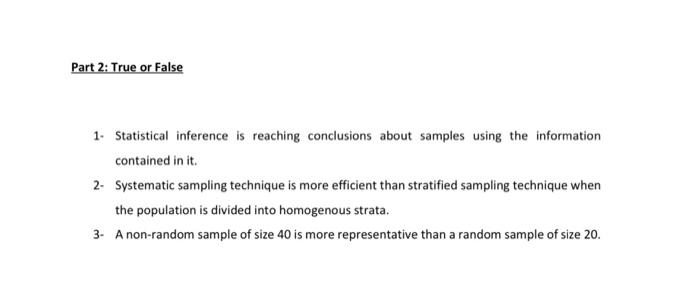 Solved 1. Statistical inference is reaching conclusions | Chegg.com