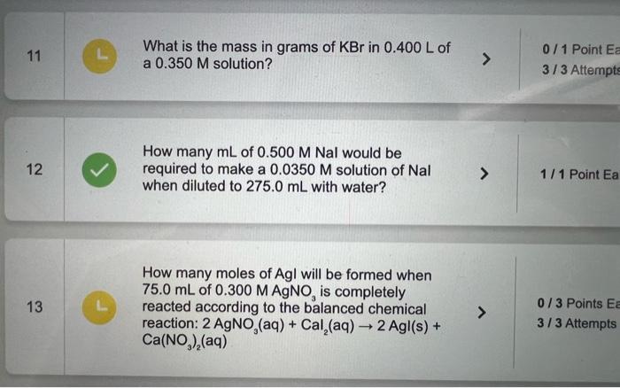 Solved What is the mass in grams of KBr in 0.400 L of a | Chegg.com