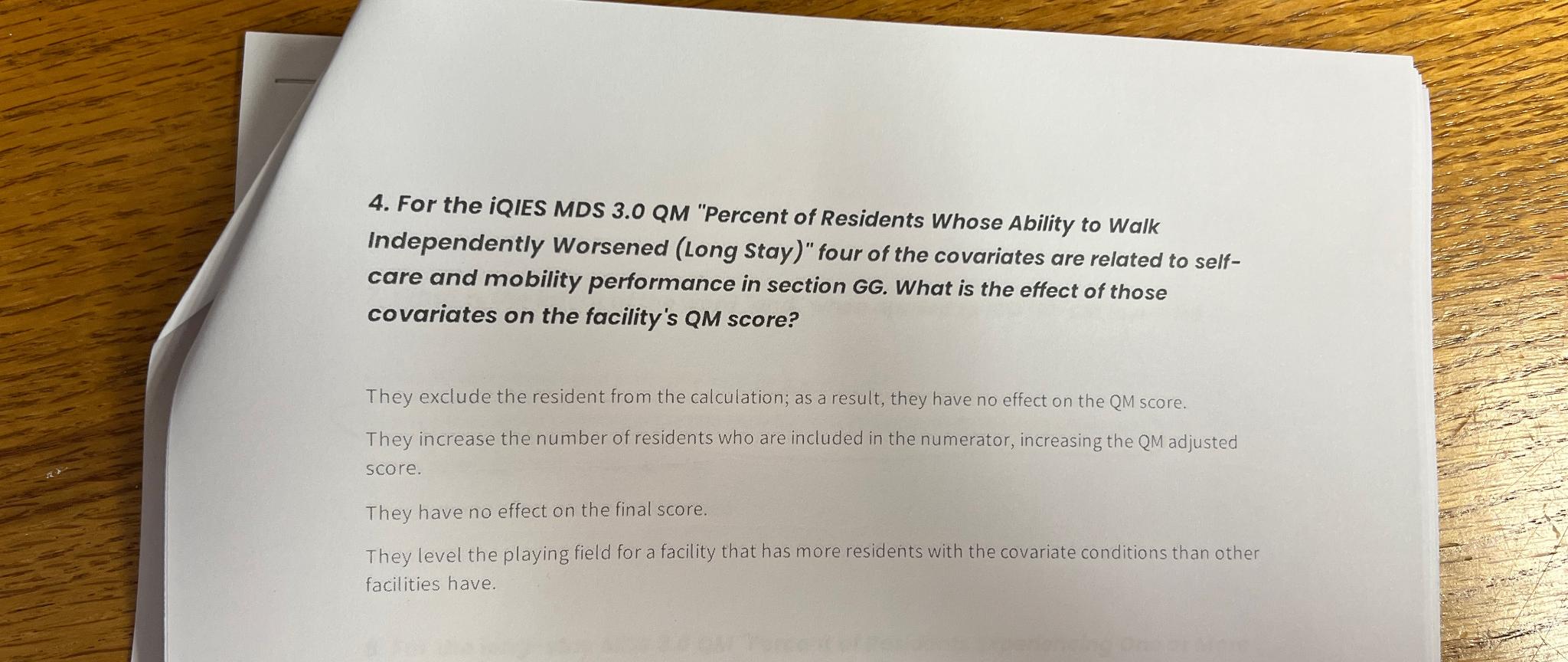 Solved For the IQIES MDS 3.0 ﻿QM "Percent of Residents Whose | Chegg.com