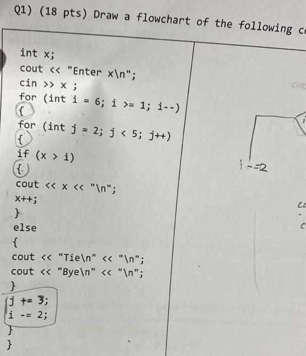 Solved Q1) (18 pts) Draw a flowchart of the following ce int | Chegg.com