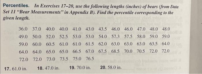 Solved Percentiles. In Exercises 17-20, use the following | Chegg.com