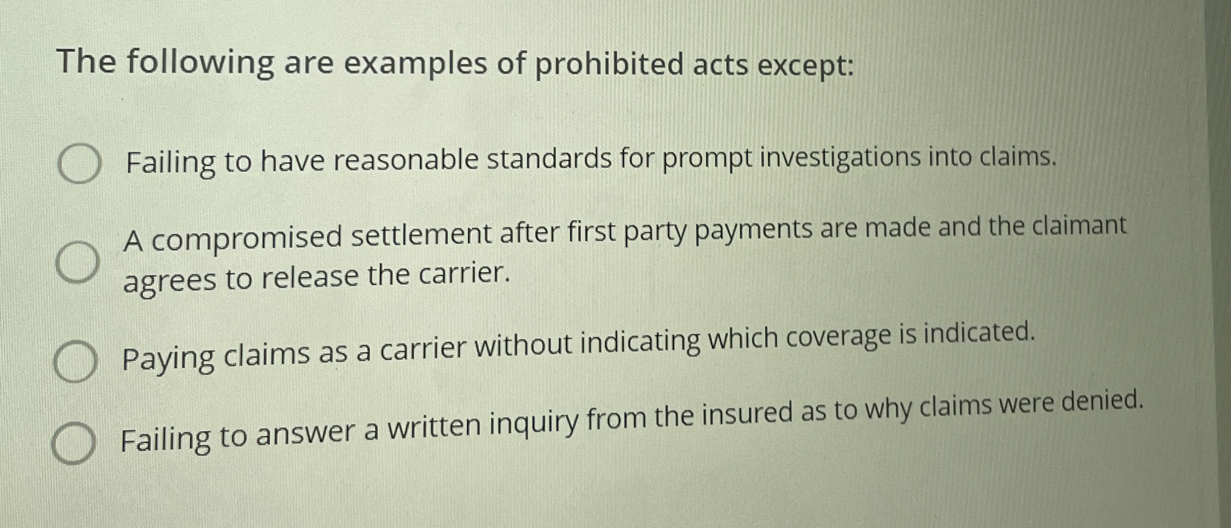 Solved The following are examples of prohibited acts | Chegg.com