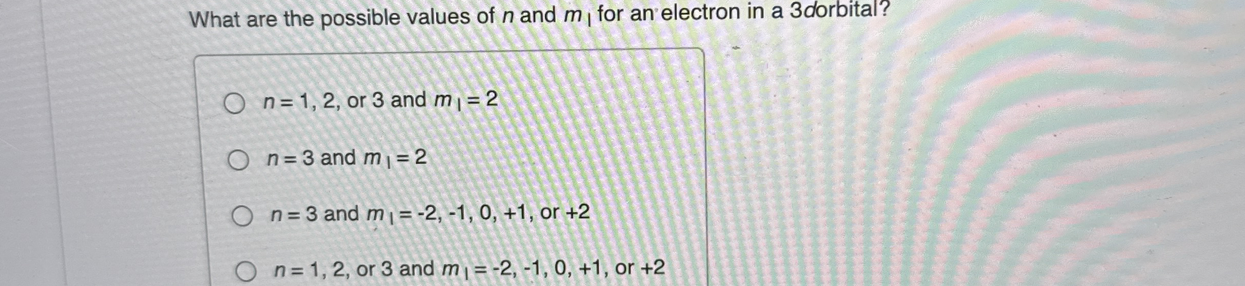 Solved What are the possible values of n ﻿and m1 ﻿for an | Chegg.com