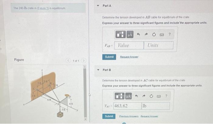 Solved The 240. Ib crate in (Eigue-1) is equilibrium. Part A | Chegg.com