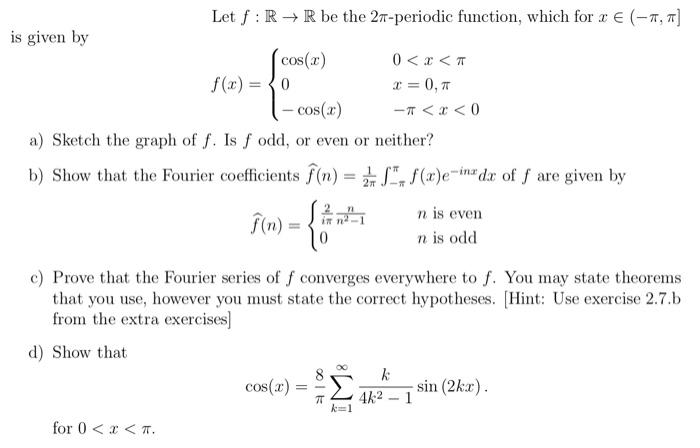 Solved Let f:R→R be the 2π-periodic function, which for | Chegg.com