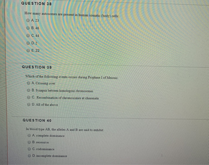 Solved QUESTION 38 How many autosomes are present in human | Chegg.com