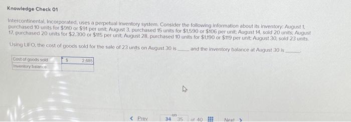 Solved Intercontinental, Incorporated, uses a perpetual | Chegg.com