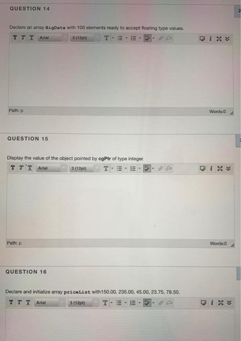 Solved QUESTION 14 2 Declare an array BigData with 100 | Chegg.com