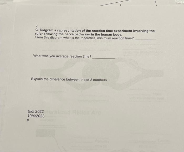 Solved 7 C. Diagram a representation of the reaction time | Chegg.com
