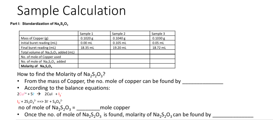 Solved Sample CalculationPart I: Standardization of | Chegg.com