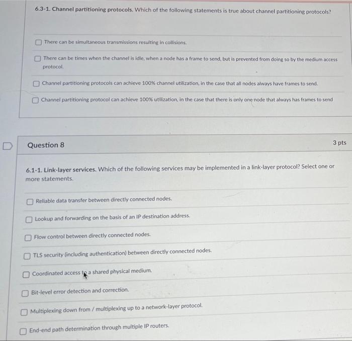 Solved 6.3-1. Channel partitioning protocols. Which of the | Chegg.com