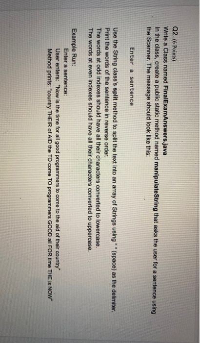 Solved Write a Class named FinalExamAnswers.java in the | Chegg.com