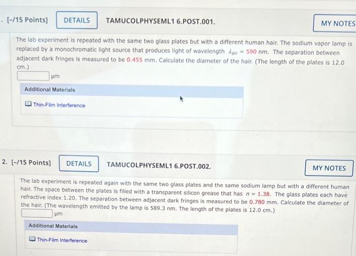 Solved The lab experiment is repeated with the same two | Chegg.com