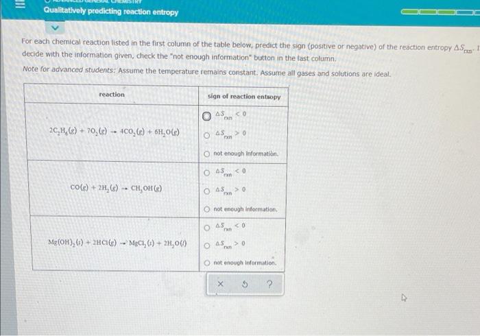 Solved E Qualitatively predicting reaction entropy For each | Chegg.com