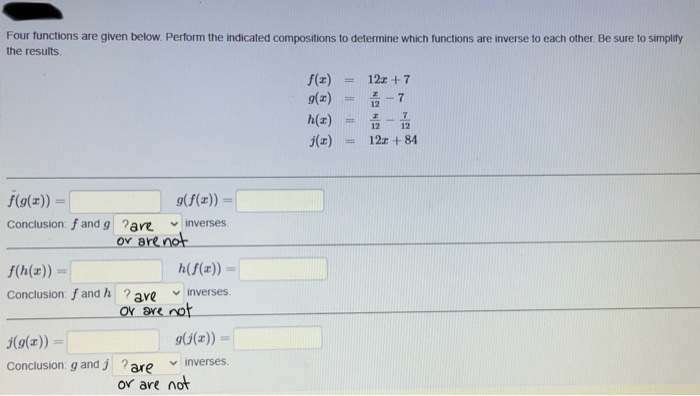 Solved Four functions are given below. Perform the indicated | Chegg.com